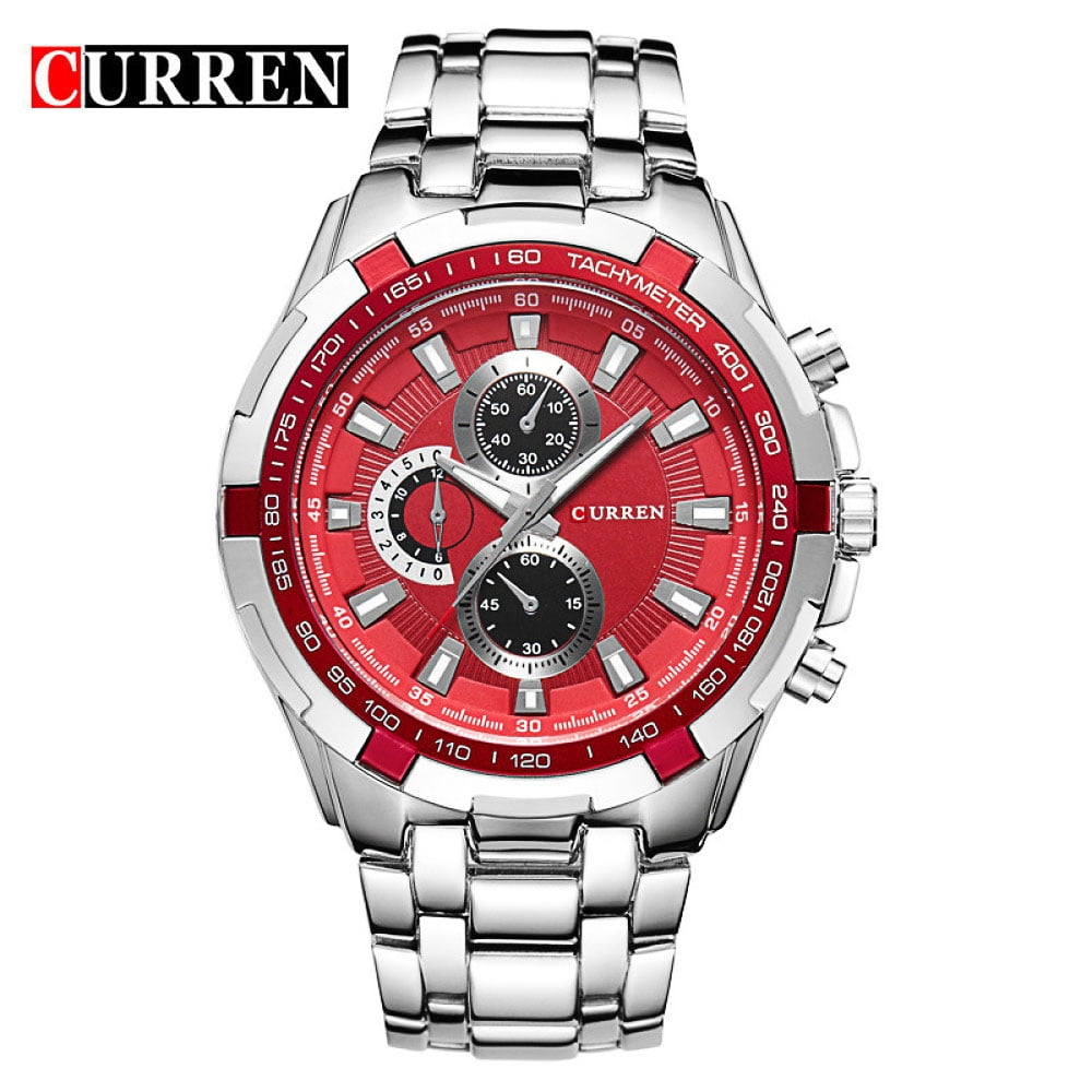 CURREN 8023 Men Red Business Quartz Waterproof Stainless Steel Sports ...