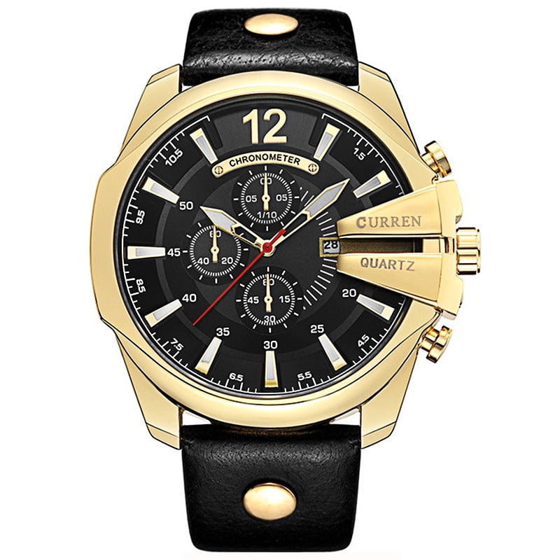 CURREN 8176 Men Black Luxury Chronograph Leather Analog Quartz Business ...