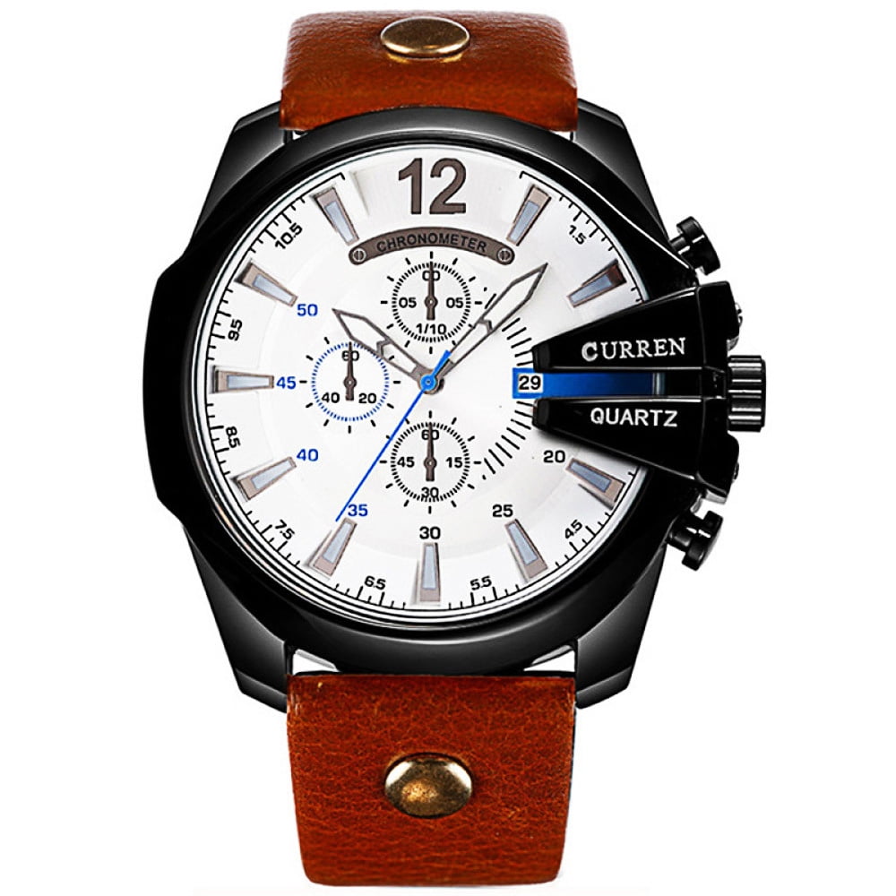 CURREN 8176 Men Red Luxury Chronograph Leather Analog Quartz Business ...
