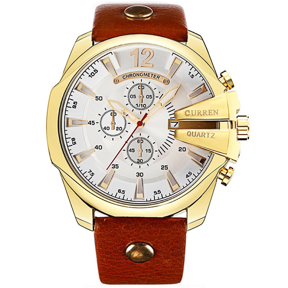 CURREN 8176 Men Red Luxury Chronograph Leather Analog Quartz Business ...