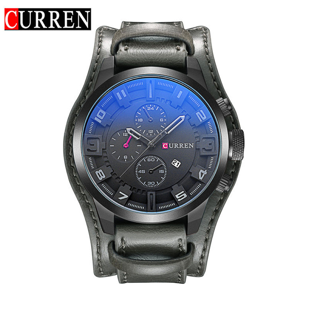 CURREN 8225 Men Black Leather belt chronograph Analog Quartz Business ...