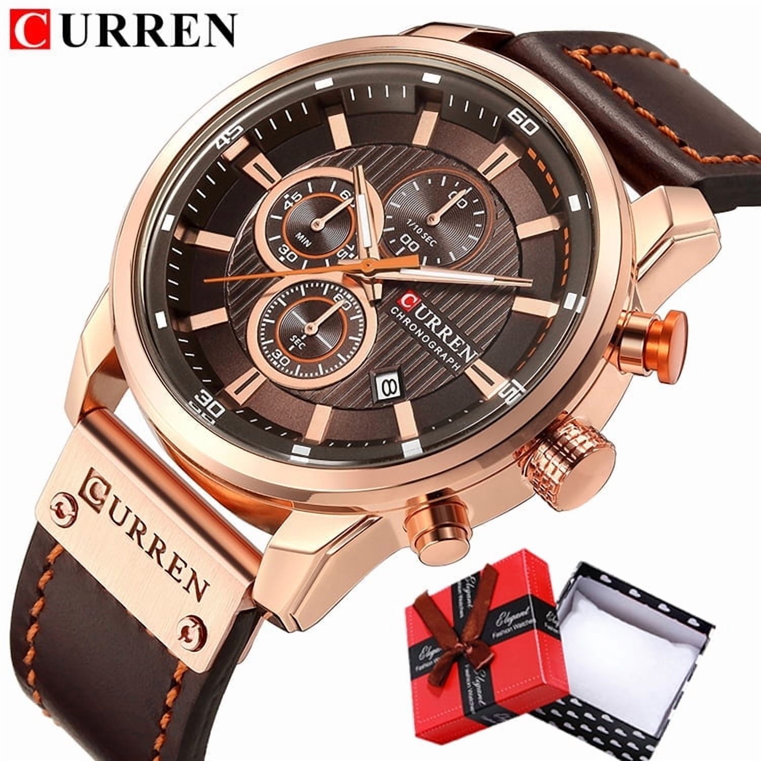 CURREN 8291 Men Dark Brown Chronograph Quartz Waterproof Leather belt ...