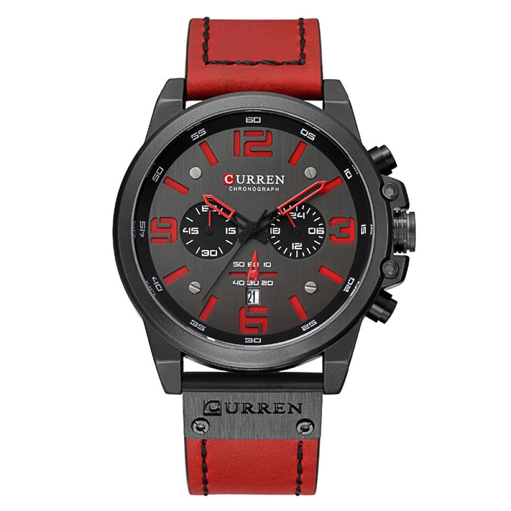 CURREN 8314 Men Black Chronograph Analog Quartz Leather Sports Watch ...
