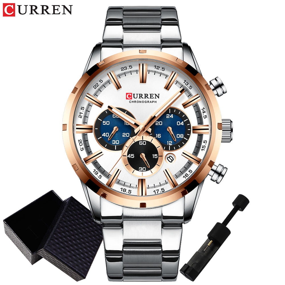 CURREN 8355 Men White Chronograph Analog Quartz Stainless Steel ...