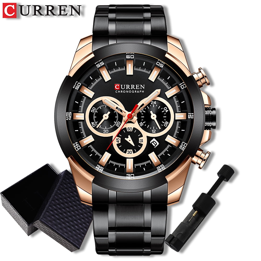 CURREN 8361 Men black Quartz Chronograph Waterproof Stainless Steel ...