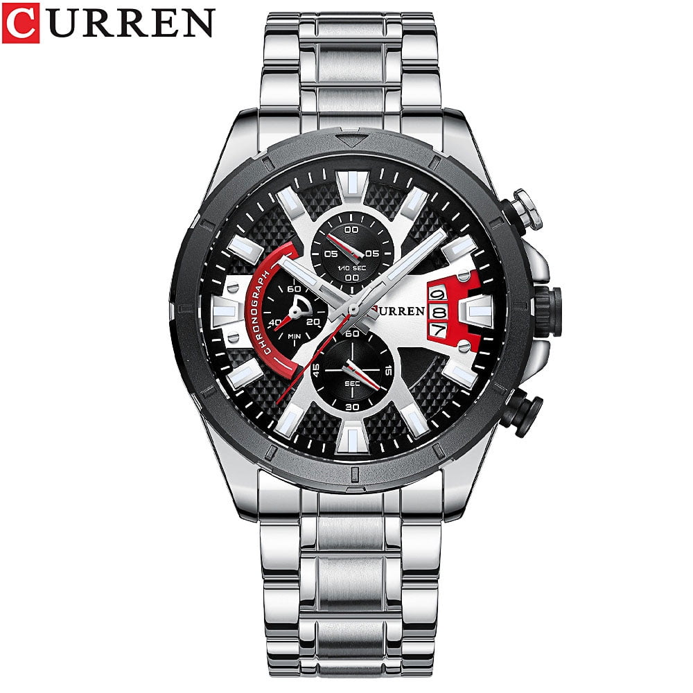 CURREN 8401 Men Black Chronograph Sports Analog Quartz Stainless Steel ...