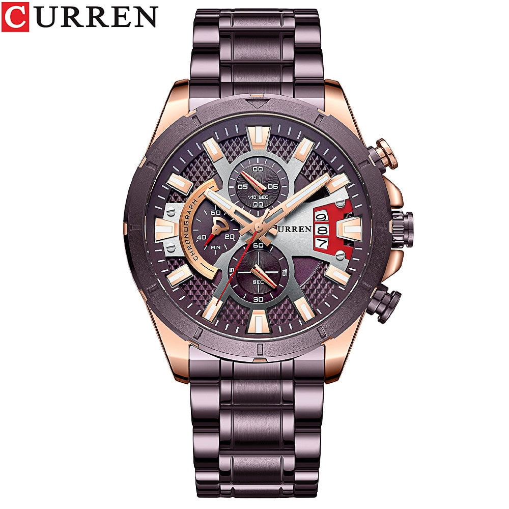 CURREN 8401 Men Purple Chronograph Sports Analog Quartz Stainless Steel ...