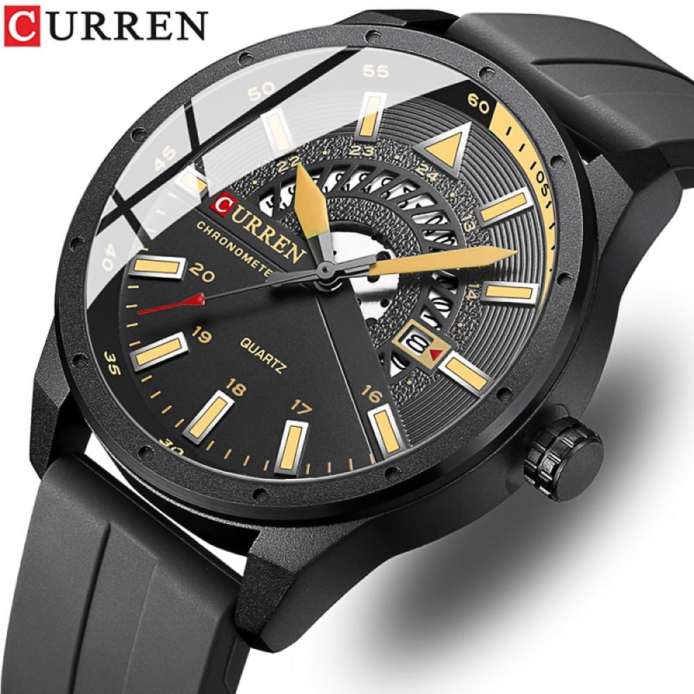 CURREN 8421 Men Black Quartz Silicone Waterproof Sports Watch Casual ...