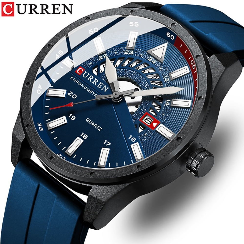 CURREN 8421 Men blue Quartz Silicone Waterproof Sports Watch Casual ...