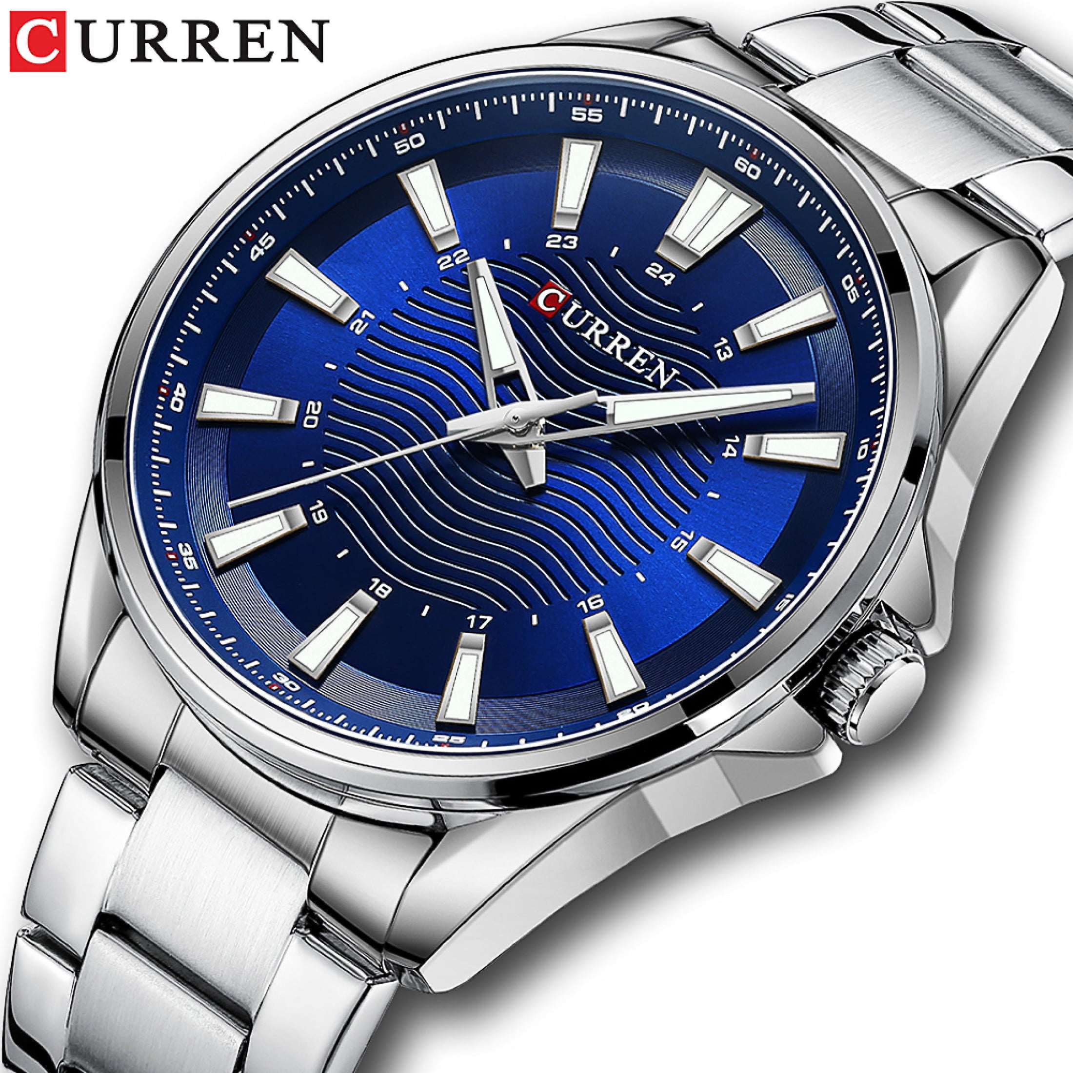 CURREN 8424 Men Classic Green Quartz Stainless Steel Watch Fashion ...