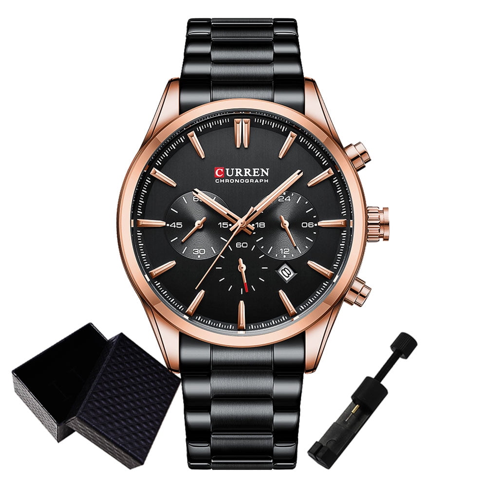 CURREN 8446 Black Quartz Chronograph Fashion Stainless Steel Male Watch ...