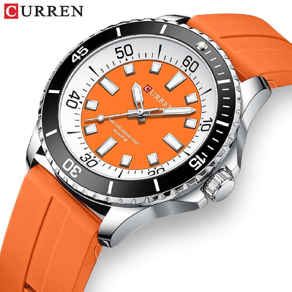 CURREN 8448 Men Orange Blue Quartz Silicone Sports Watch Casual ...
