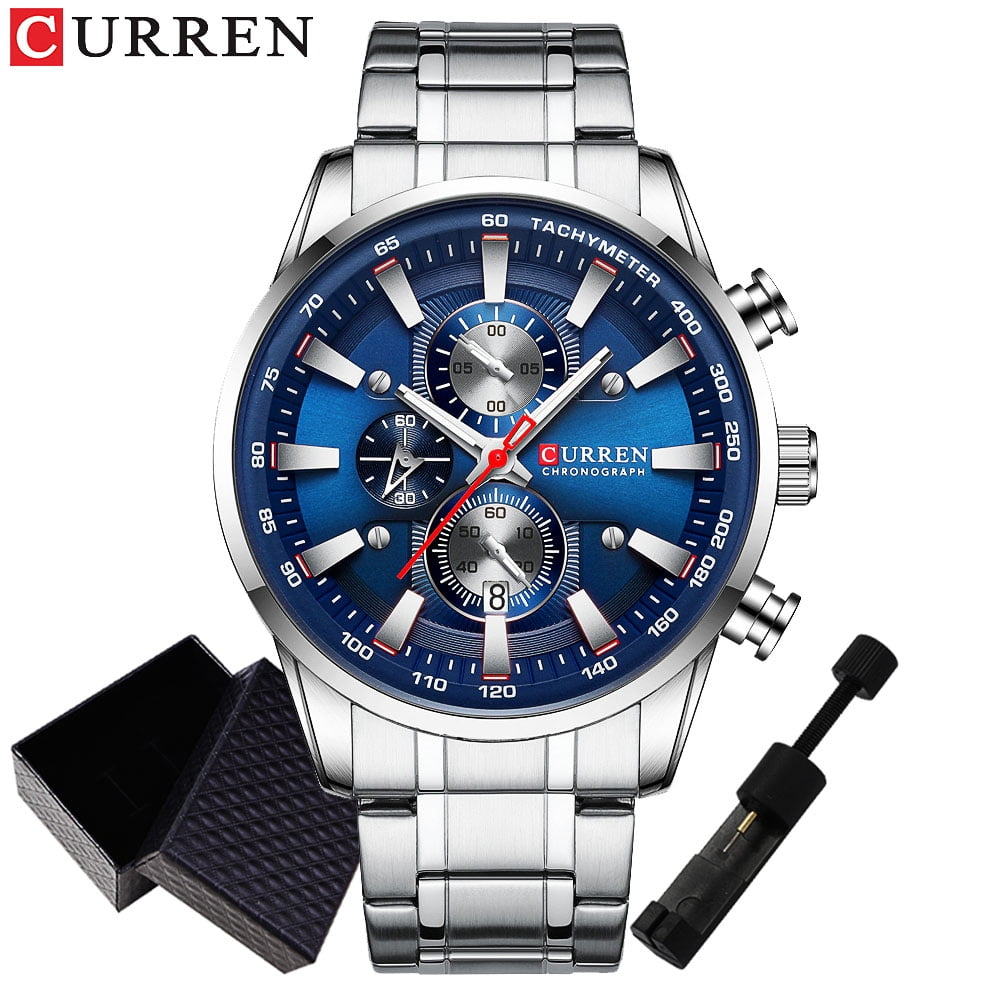 CURREN 8351 Men Blue Luxury Chronograph Quartz Watch Waterproof Sport ...