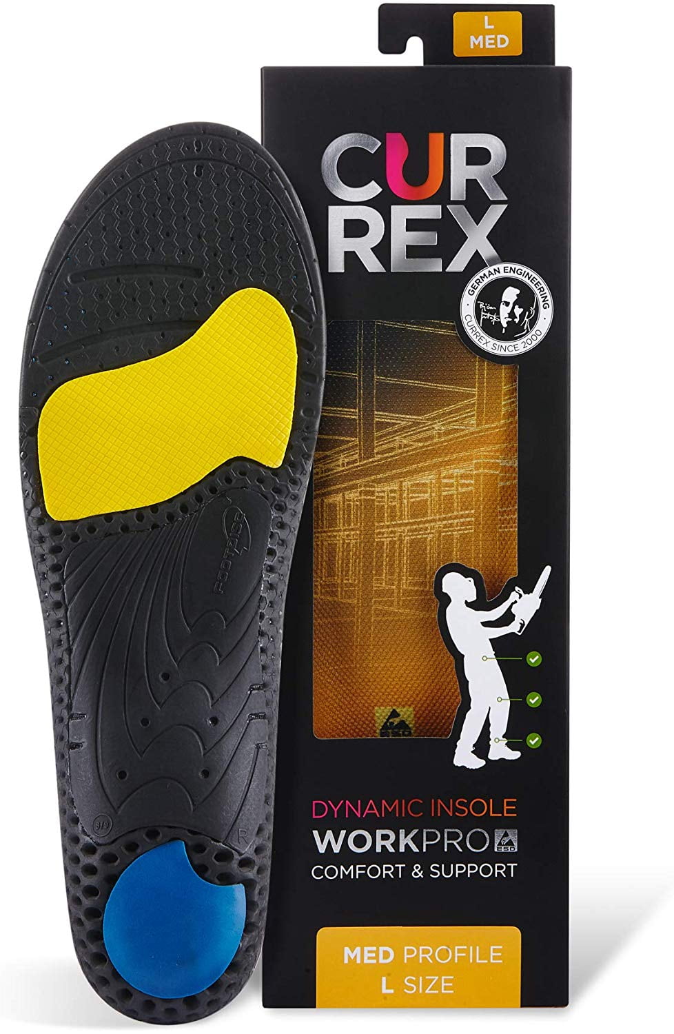 CURREX Unisex WORK Medium Profile Insoles for ESD Work Boots & Shoes ...