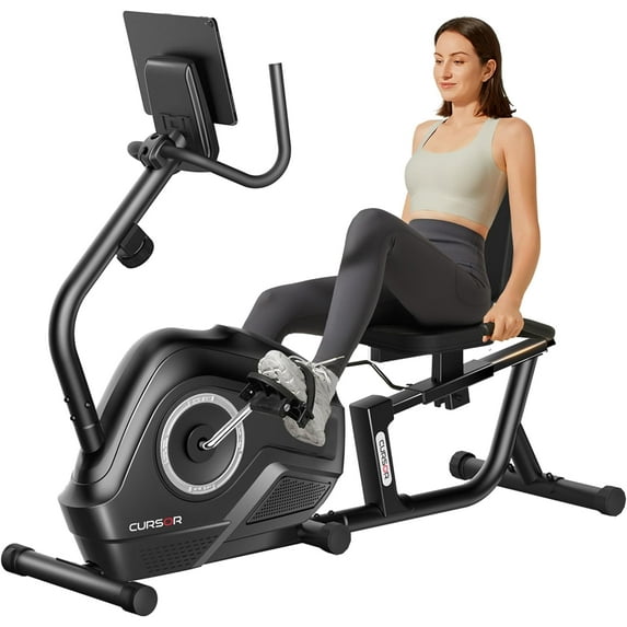 CURSOR FITNESS Recumbent Exercise Bike, Stationary Bikes for Home with Adjustable Seat, 16-Level ...