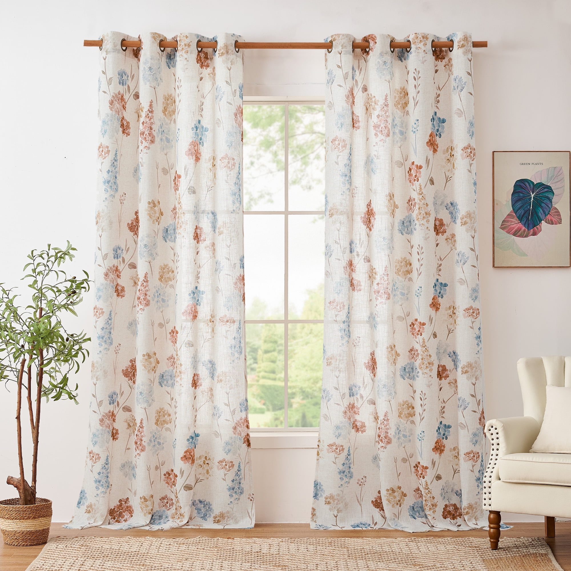 CURTAINKING Farmhouse Linen Curtains for Living Room Bedroom Floral ...