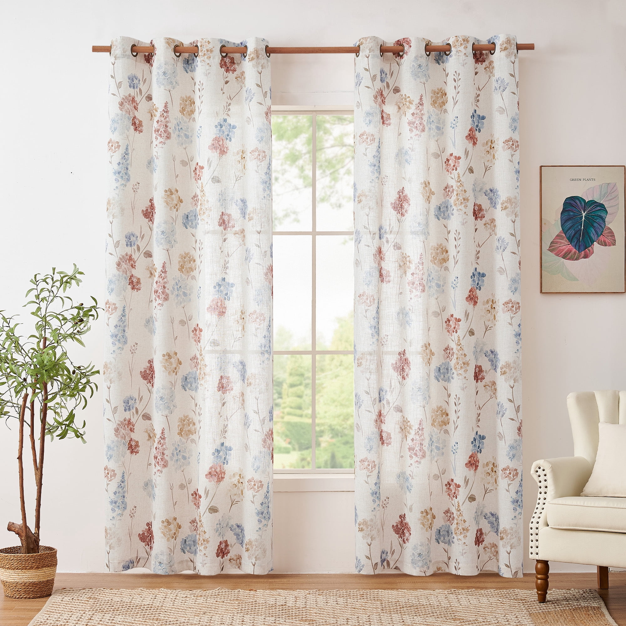 CURTAINKING Farmhouse Linen Curtains for Living Room Bedroom Floral ...