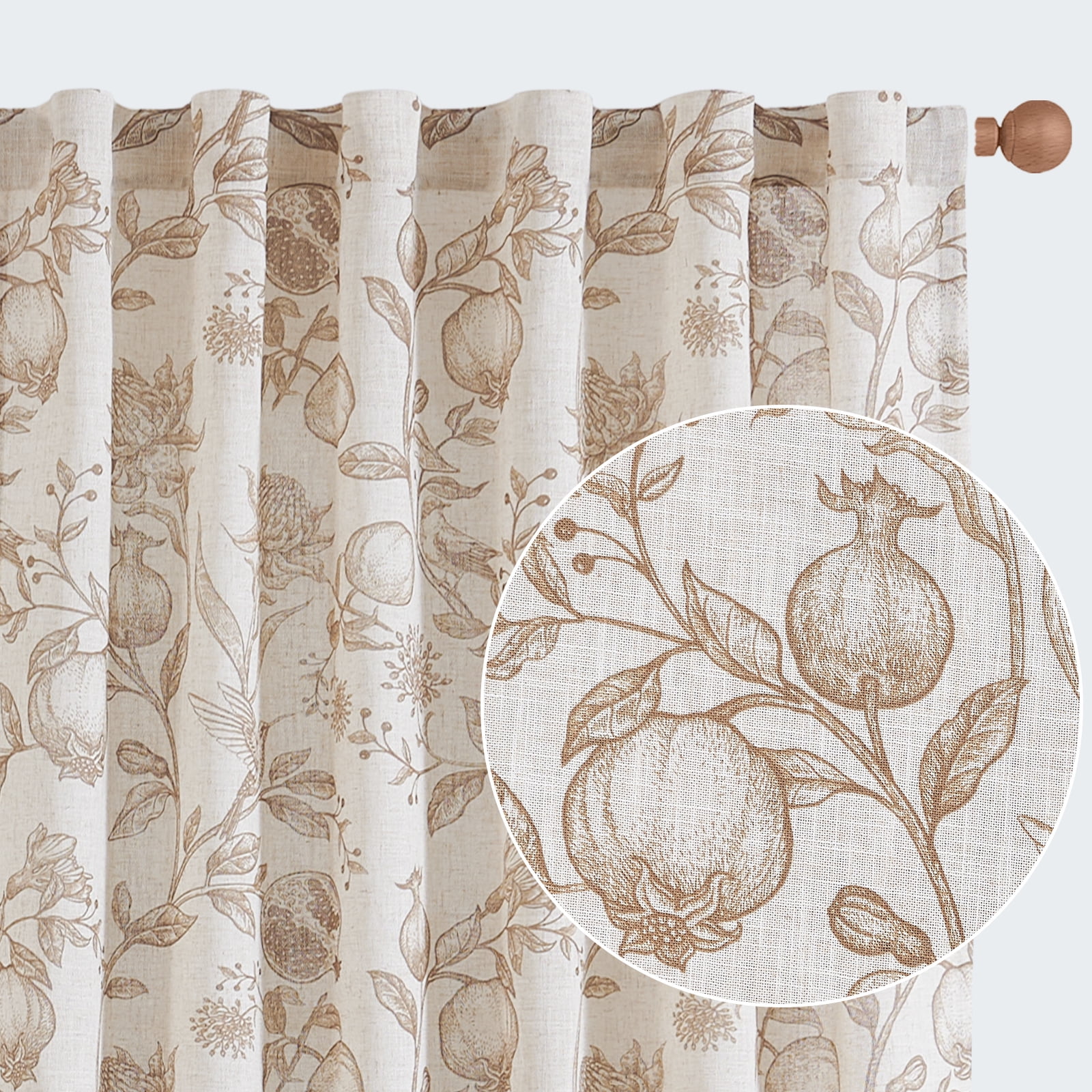 CURTAINKING Linen Curtains Floral Curtains for Living Room 84 Inch Long ...