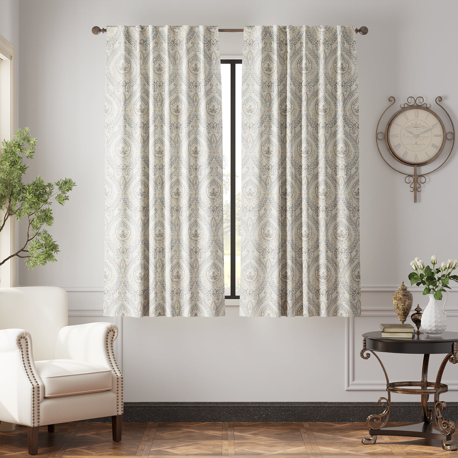 CURTAINKING Linen Curtains for Living Room 63 inch Medallion Damask ...
