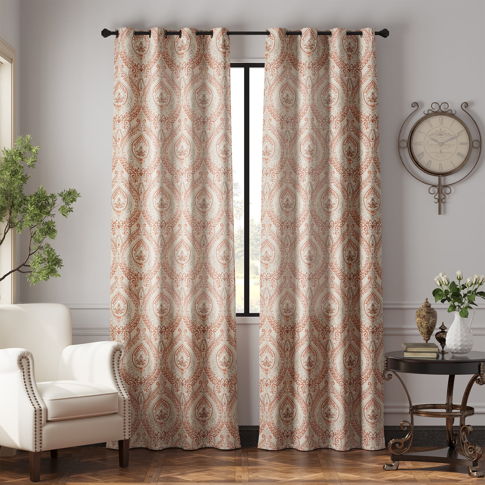 CURTAINKING Linen Curtains for Living Room 84 inch Medallion Damask ...