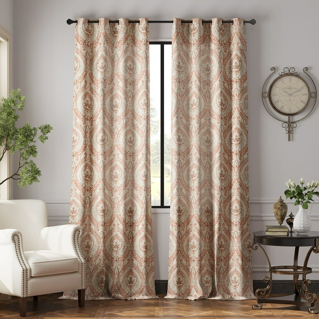 CURTAINKING Linen Curtains for Living Room 95 inch Medallion Damask ...