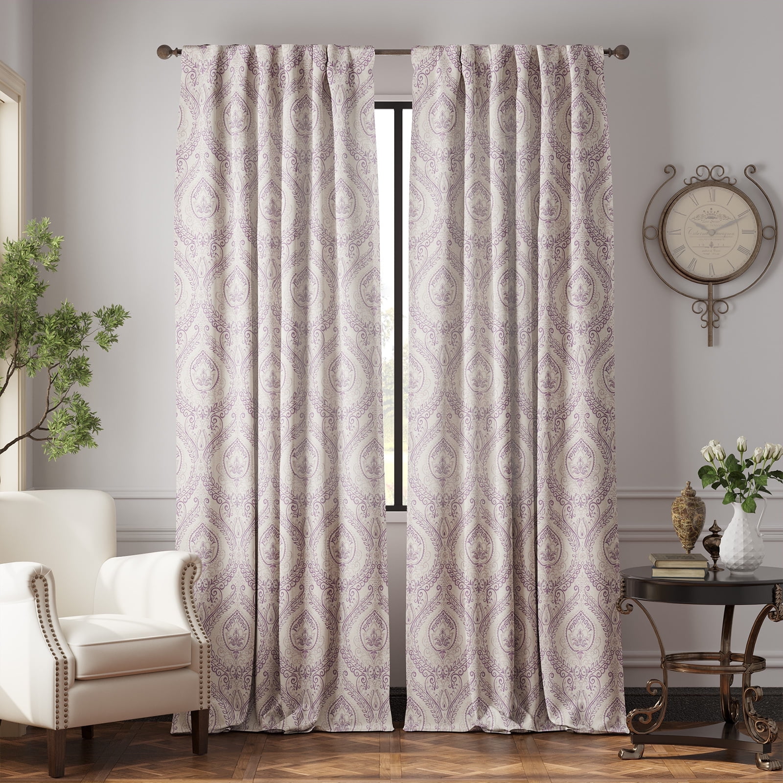 CURTAINKING Linen Curtains for Living Room 95 inch Medallion Damask ...