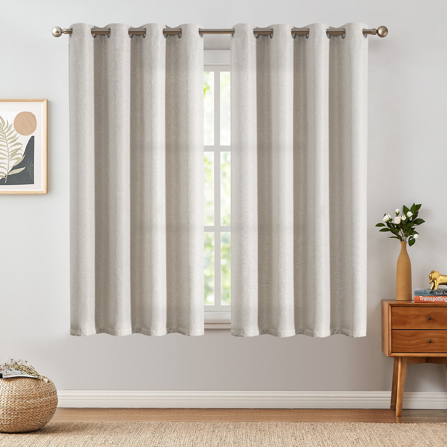 CURTAINKING 63'' Thermal Insulated Linen Texture Curtains, Ivory Drapes for Bedroom, Grommet Top ...