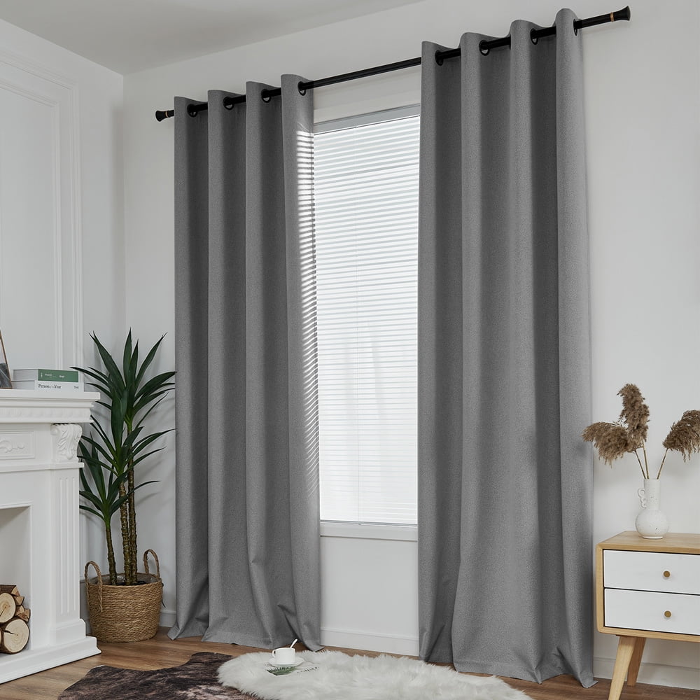CURTAINKING Linen Texture Curtains 90 inch Grey Room Darkening Drapes ...