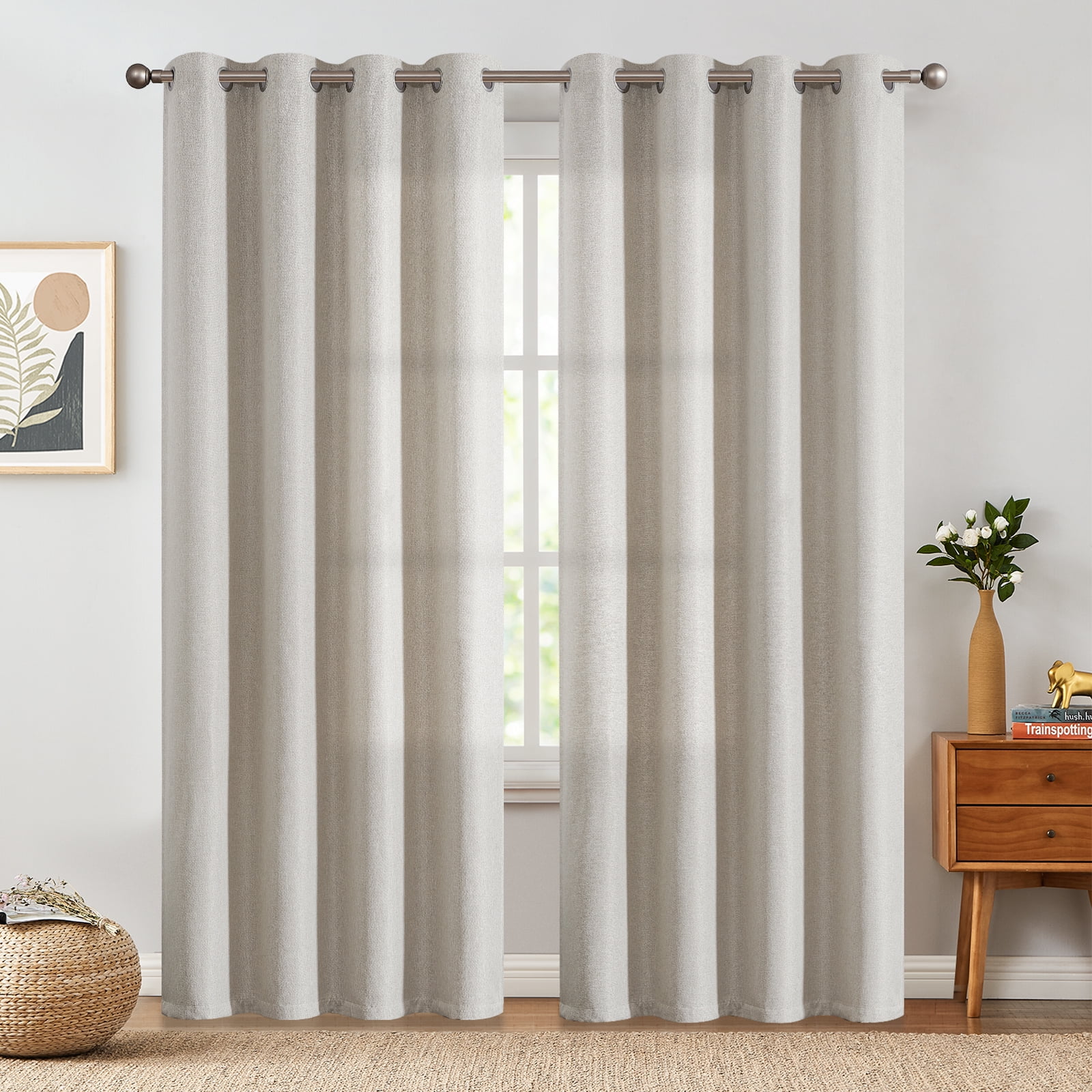 CURTAINKING 90in Linen Textured, Thermally Insulated Grommet-Top ...