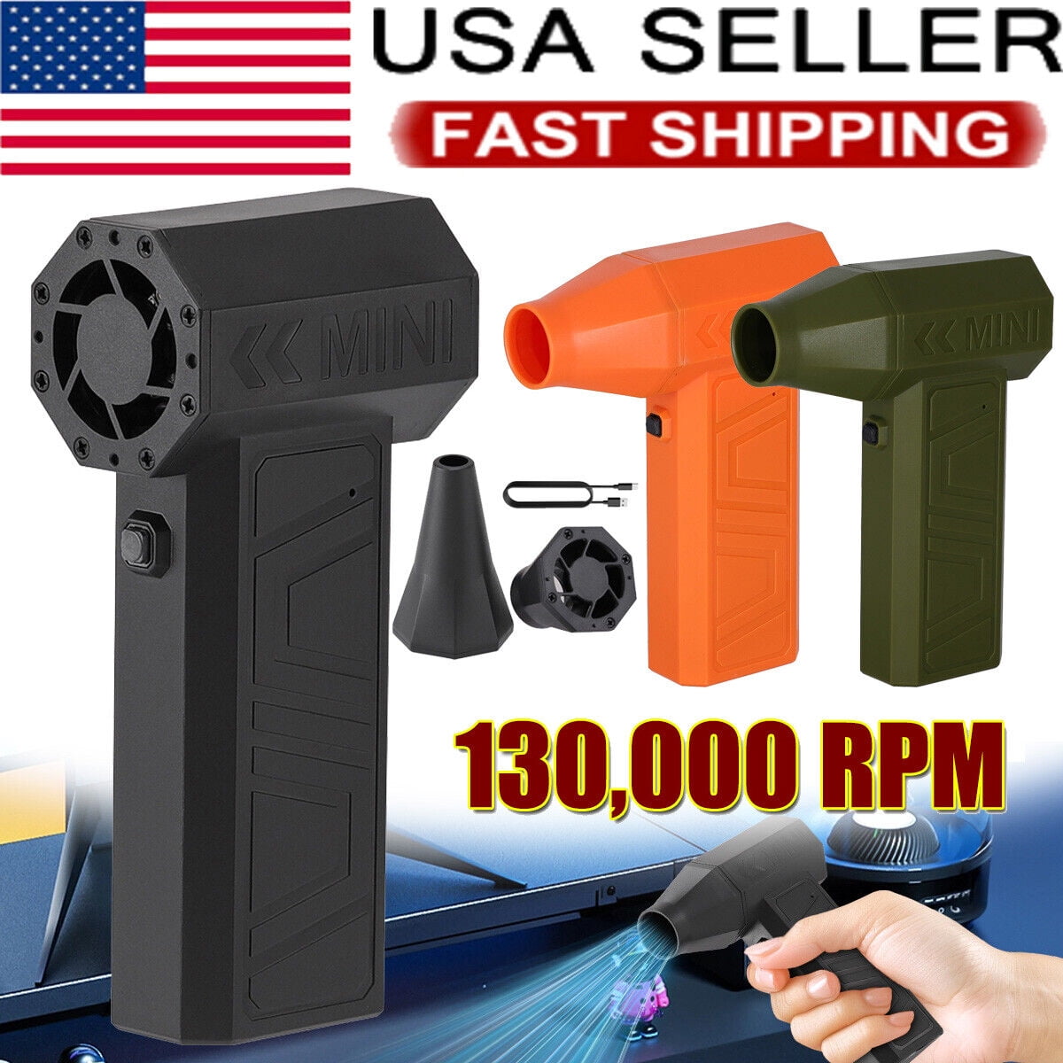 CURUK Mini Air Blower with Extra Nozzle 130000RPM Turbo Jet Fan 52m/s ...