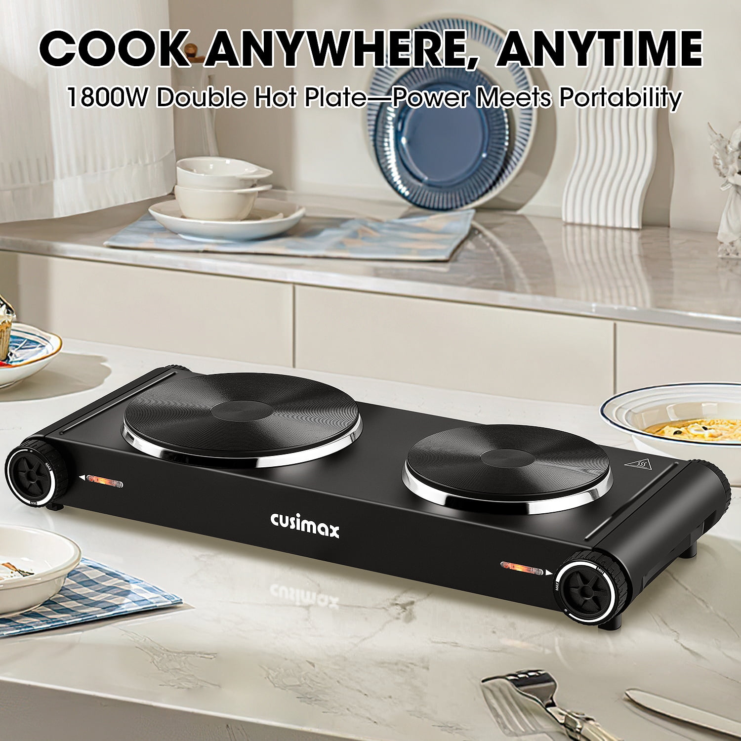 CUSIMAX 1800W Double Burner Hot Plate – Portable Countertop Cast-Iron ...