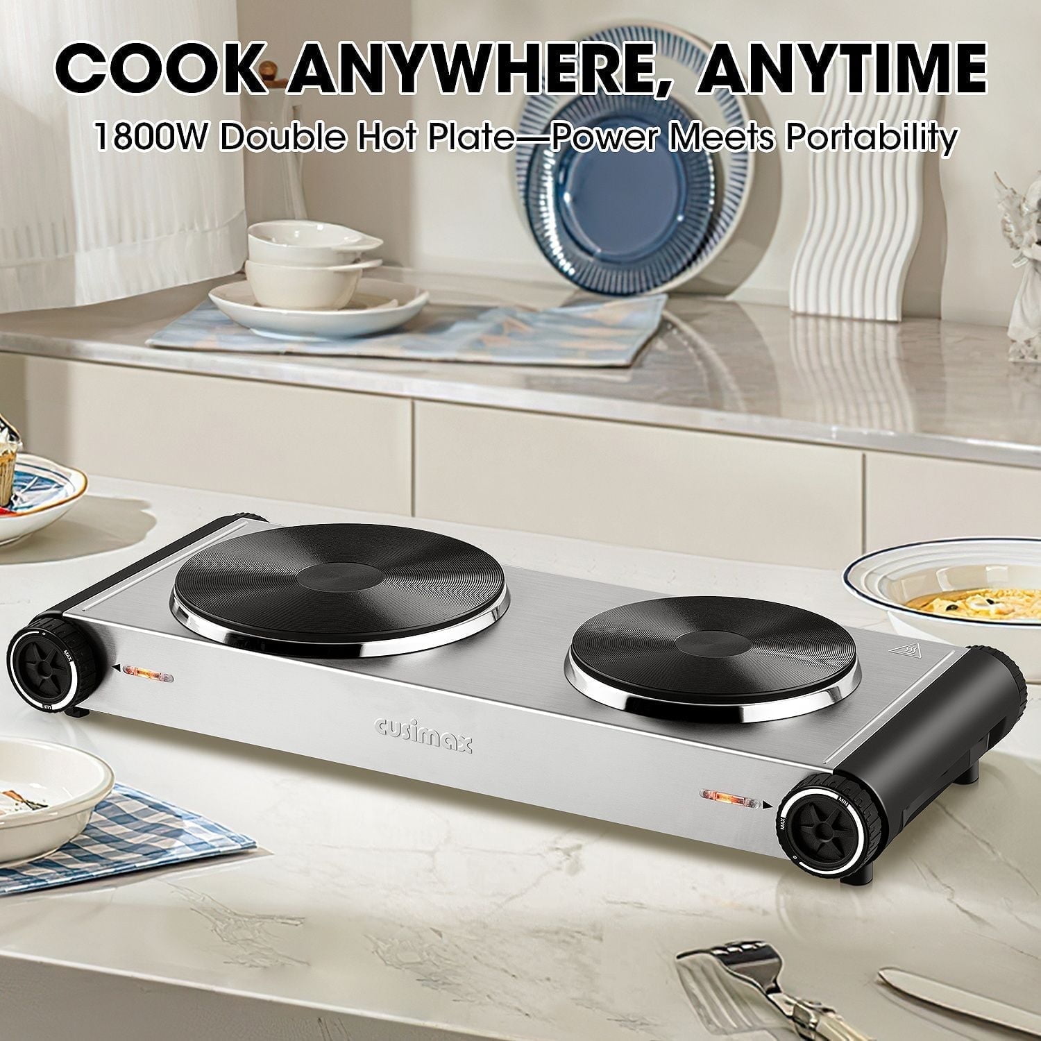 CUSIMAX 1800W Double Burner Hot Plate – Portable Countertop Cast-Iron ...