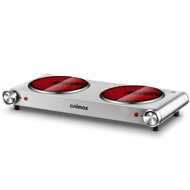 CUSIMAX 1800W Double Burner Electric Infrared Plate, Stainless Steel ...
