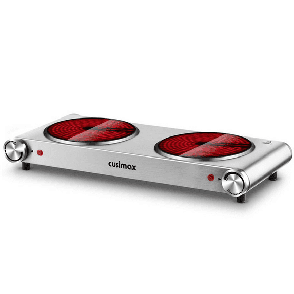 CUSIMAX 1800W Double Burner Electric Infrared Plate, Stainless Steel ...