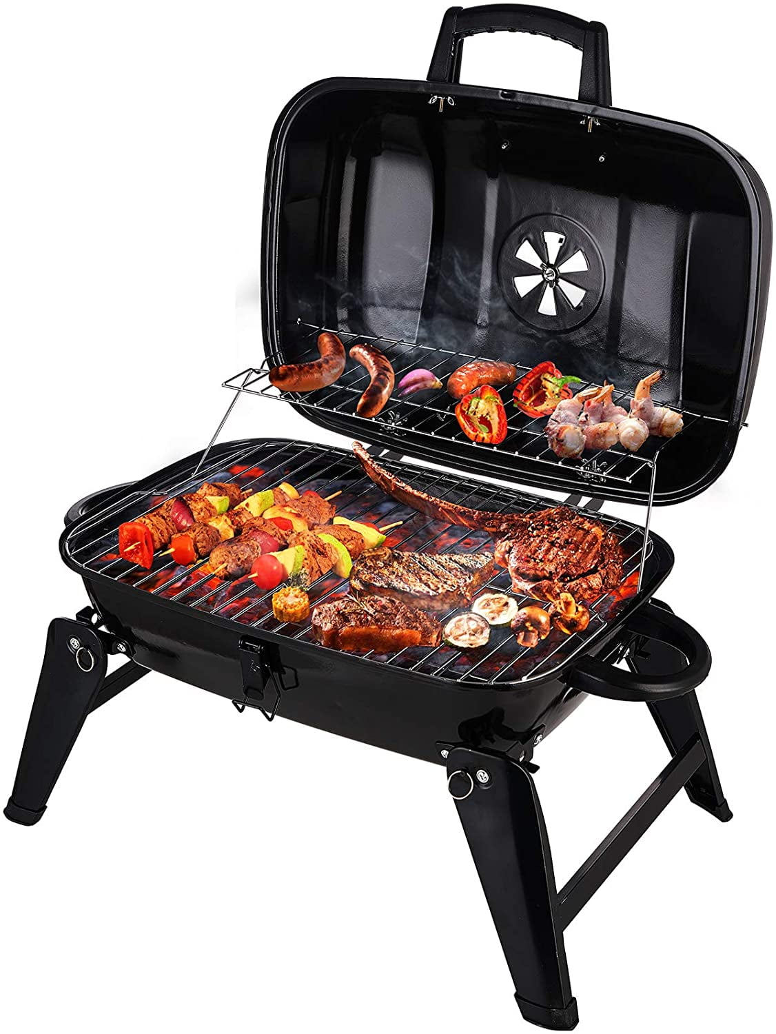 CUSIMAX Charcoal BBQ Grill, Portable Small Grills and Smokers Folding ...