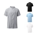 CUSTG Big & Tall Men Blouse Summer Casual Solid Color Stand Collar ...