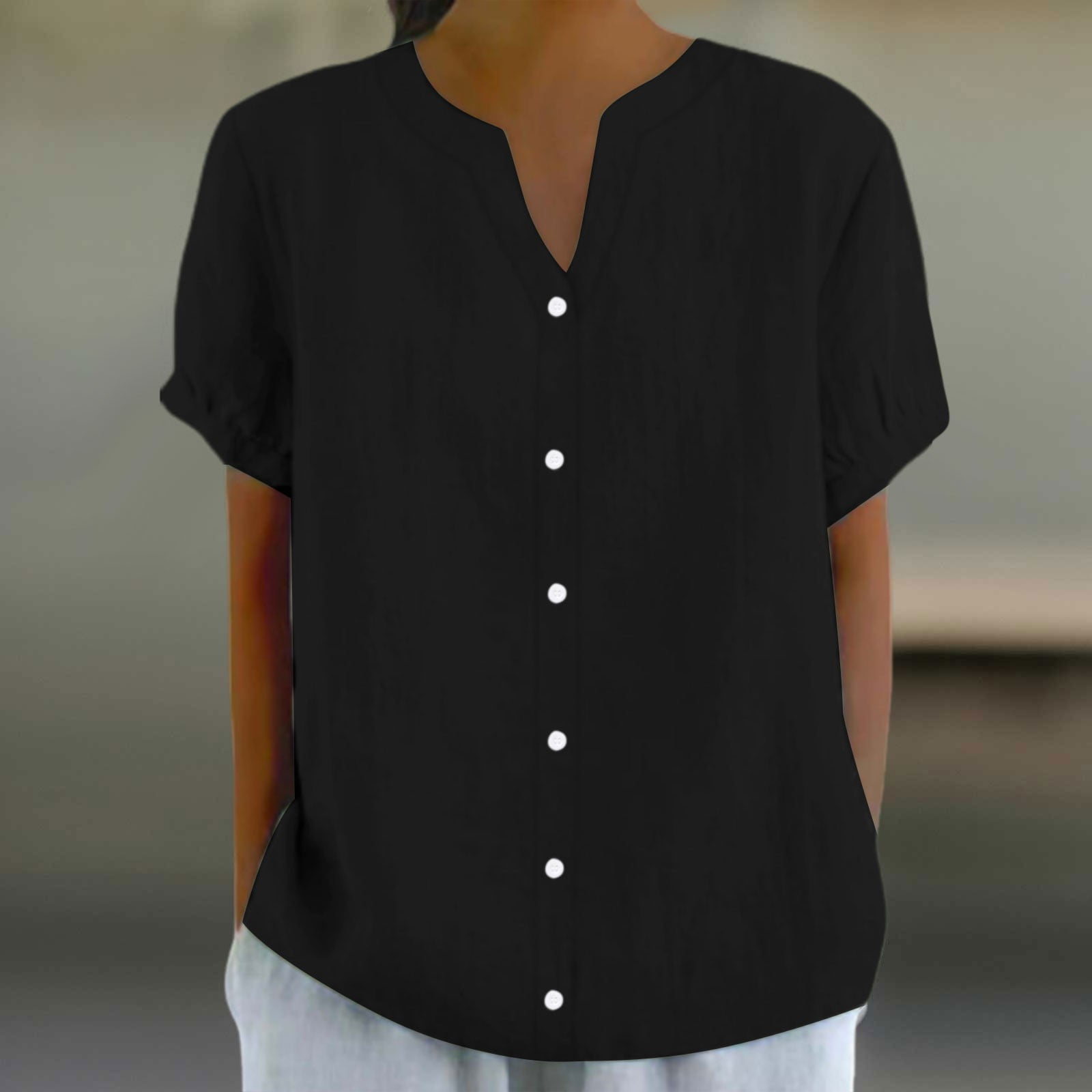 CUSTG Casual Blouses For Women Summer Solid Color Ladies' Short Sleeve ...