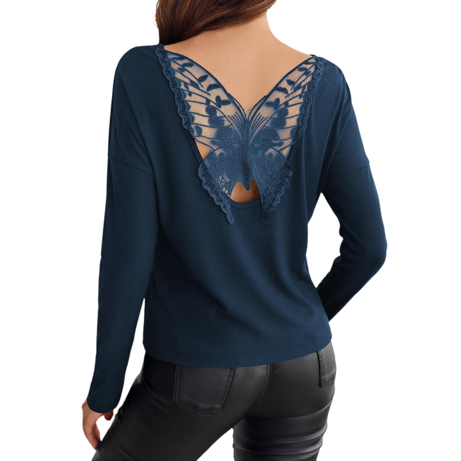 CUSTG Casual Blouses For Women Summer Solid Color Tops Lace Sheer Mesh ...