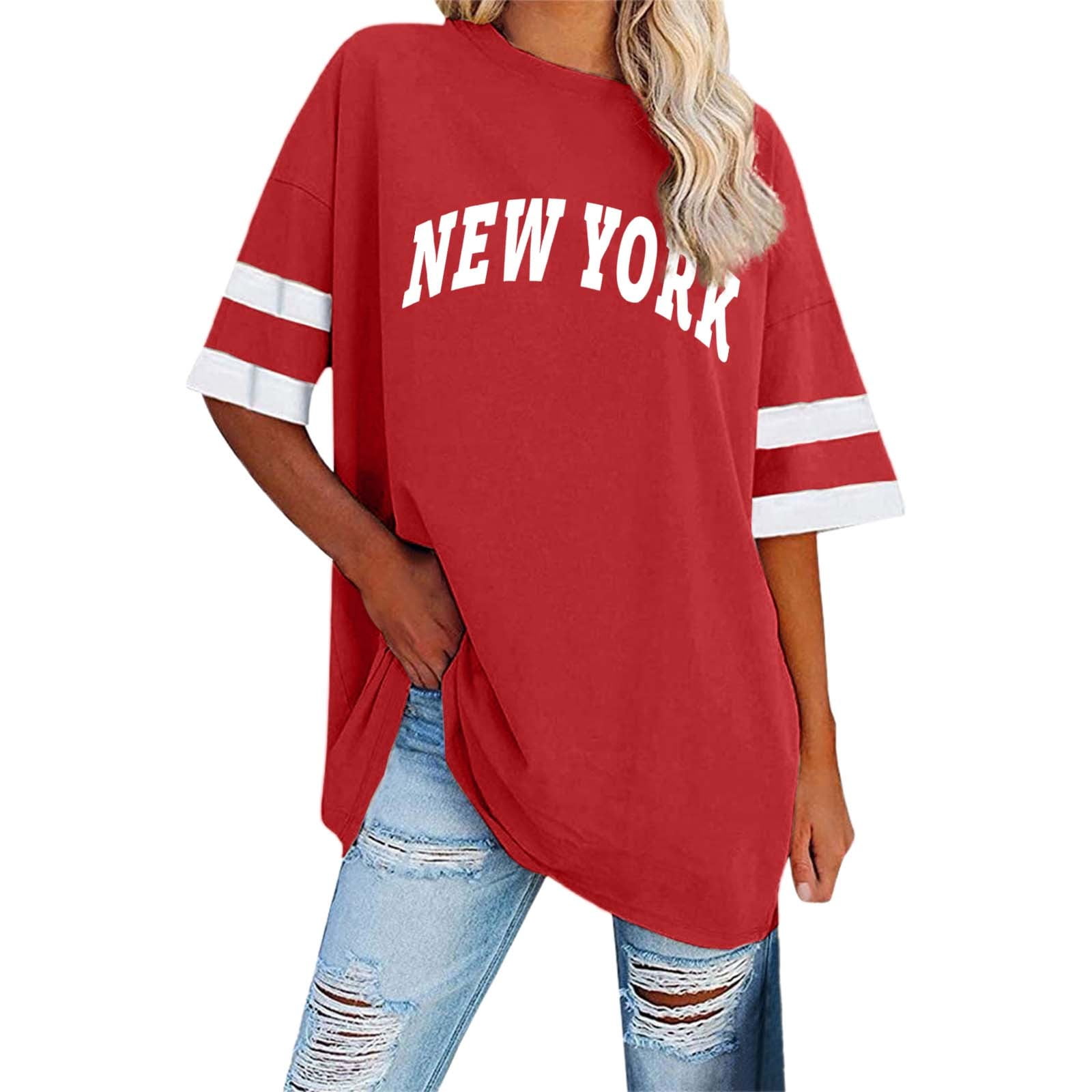 CUSTG Casual Shirts For Women Simple Solid Color New York Graphic ...