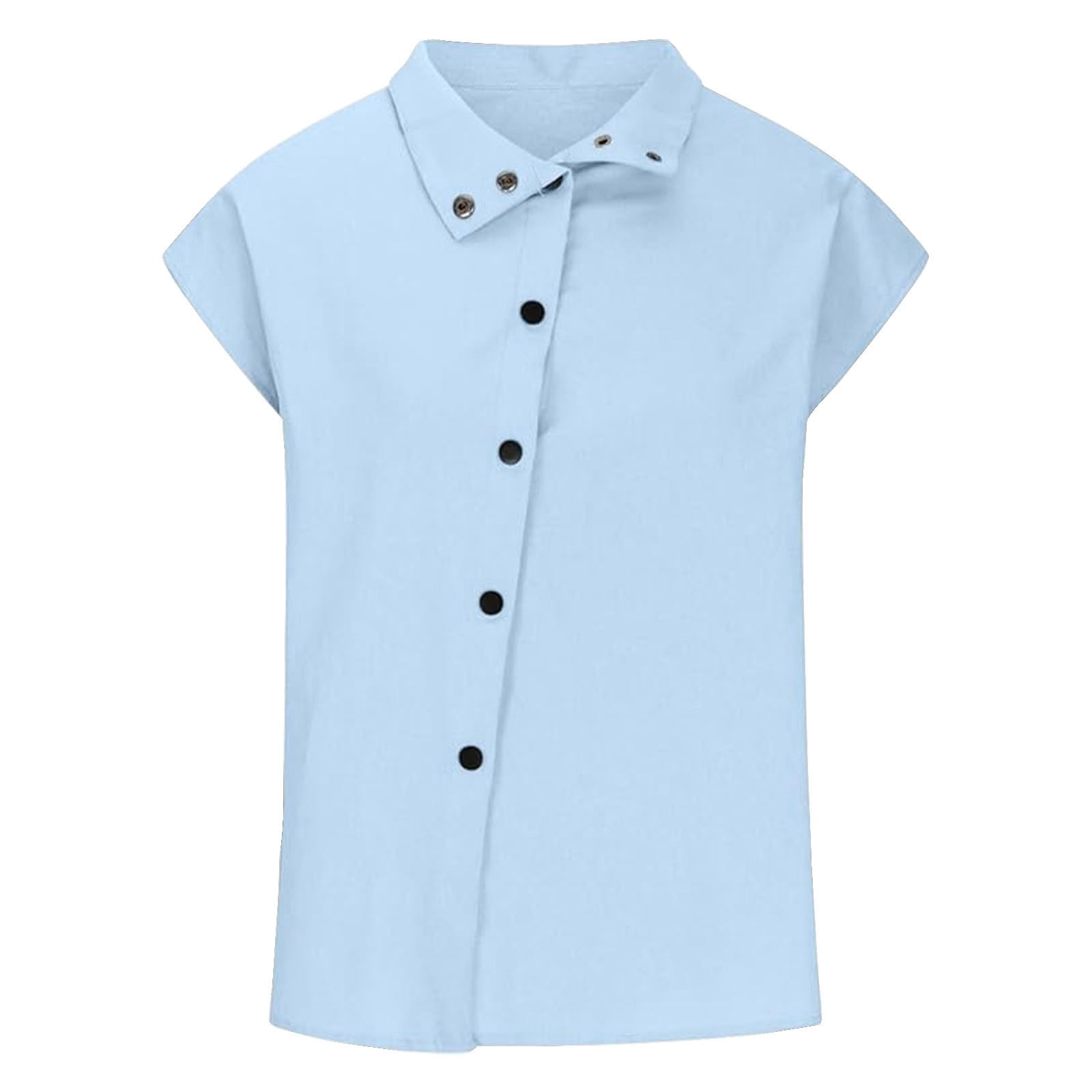 CUSTG Casual Shirts For Women Simple Solid Color Short Sleeve Summer ...