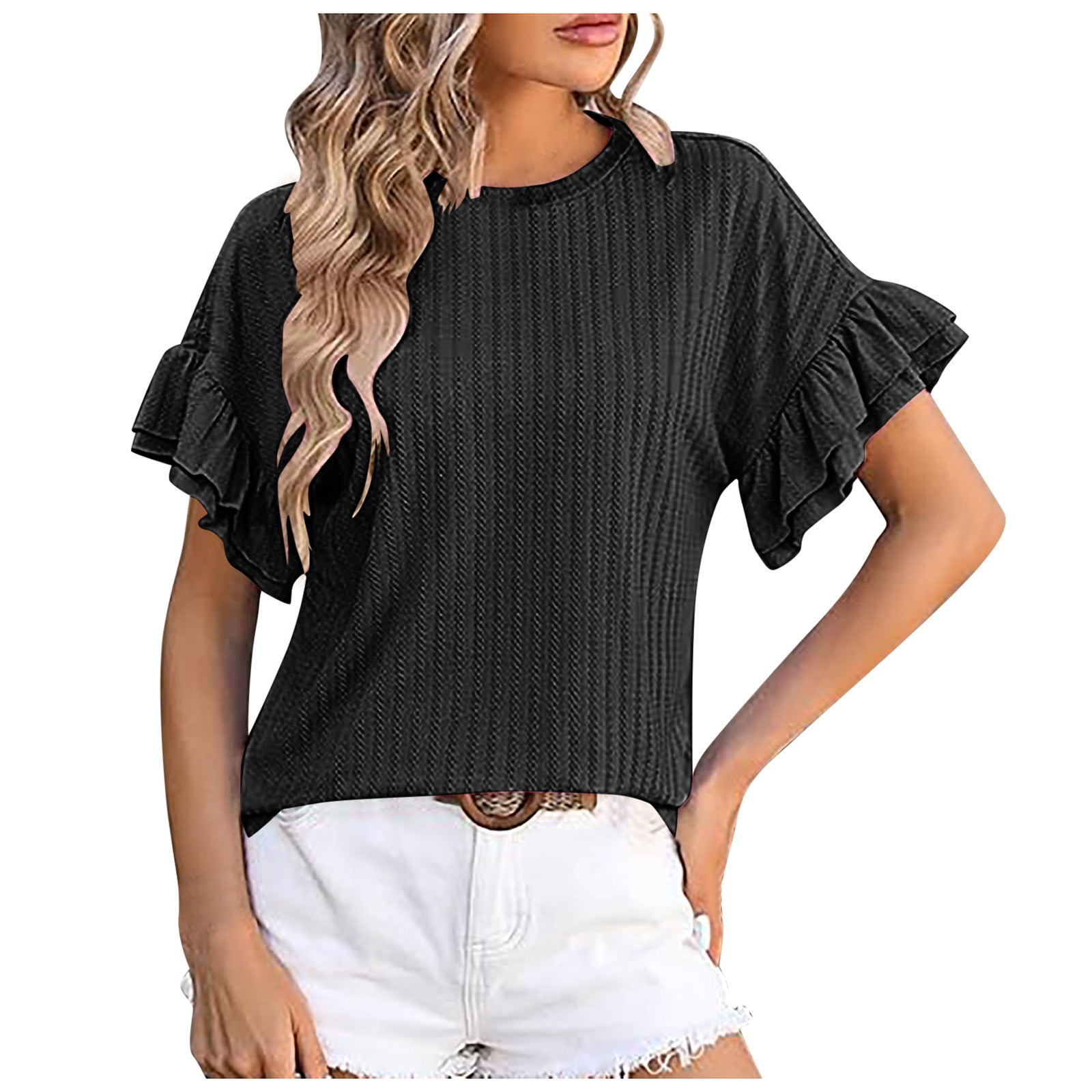 CUSTG Casual Shirts For Women Simple Solid Color Summer T Shirts Short ...