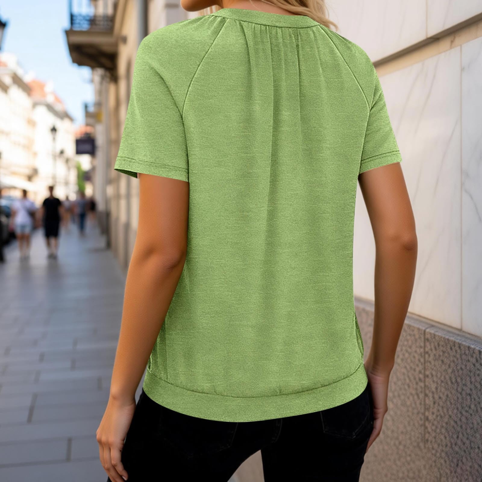 CUSTG Casual Shirts For Women Simple Solid Color V Neck Loose Short ...