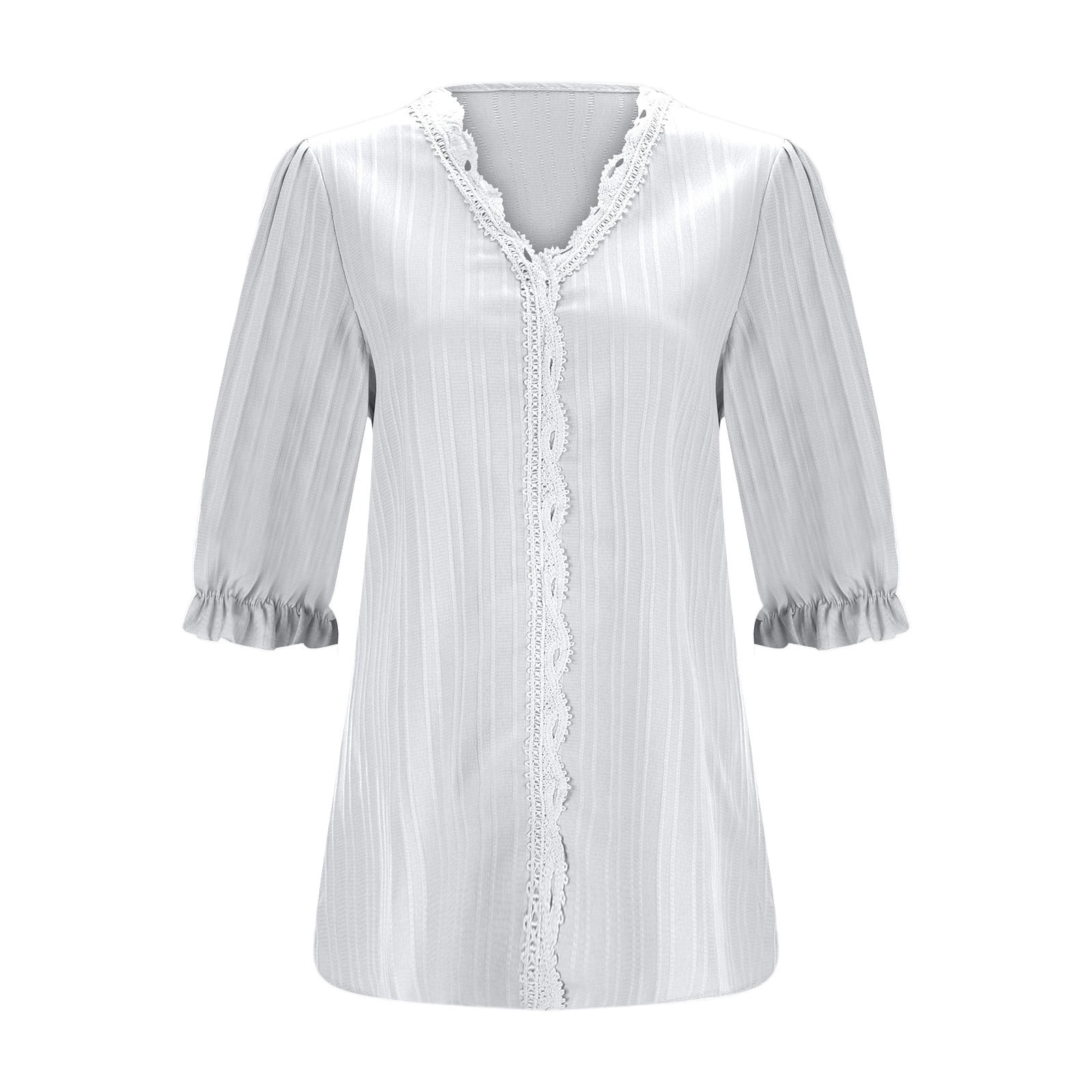 CUSTG Casual Shirts For Women Simple Solid Color V-Neck Summer Fashion ...