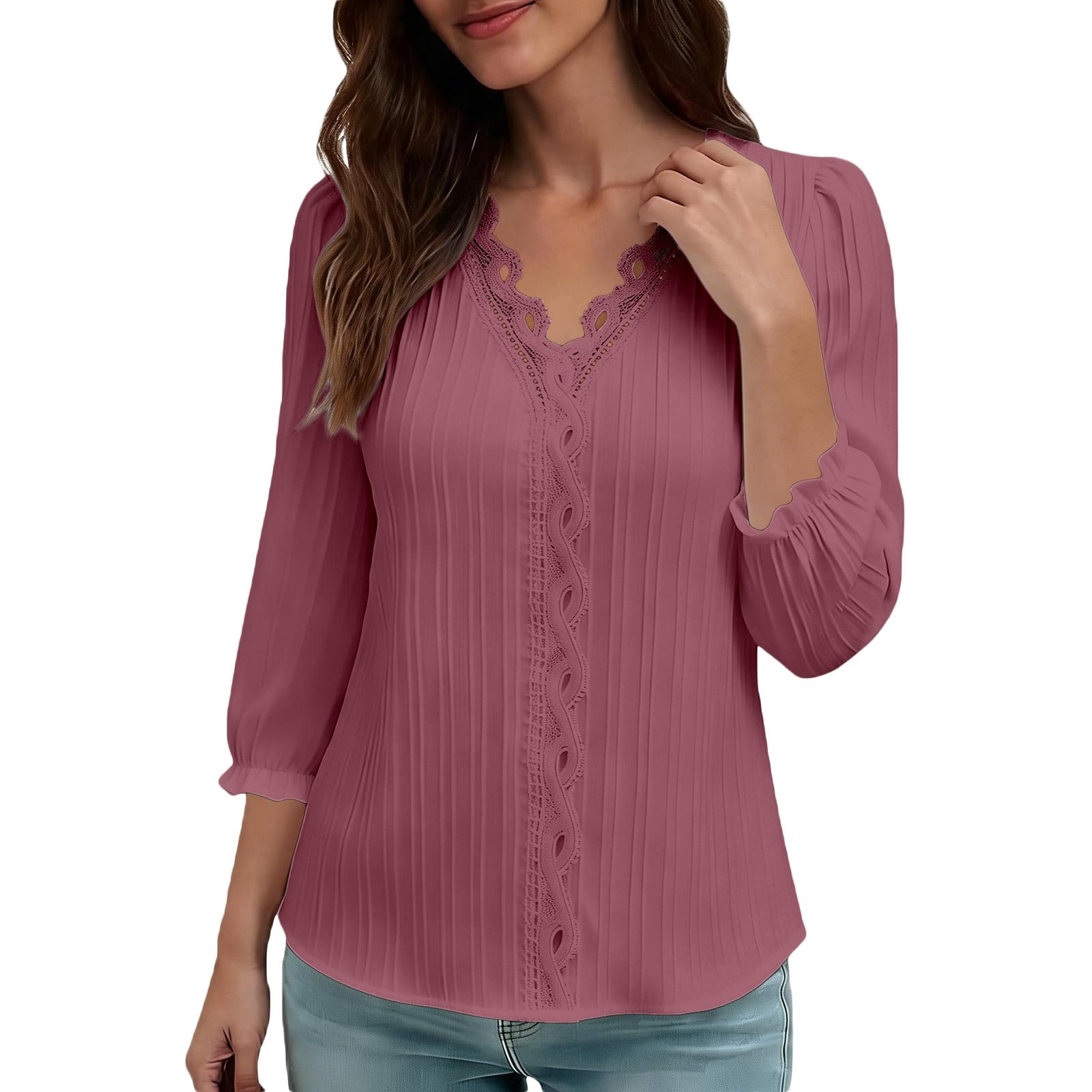 CUSTG Casual Shirts For Women Simple Solid Color V-Neck Summer Fashion ...