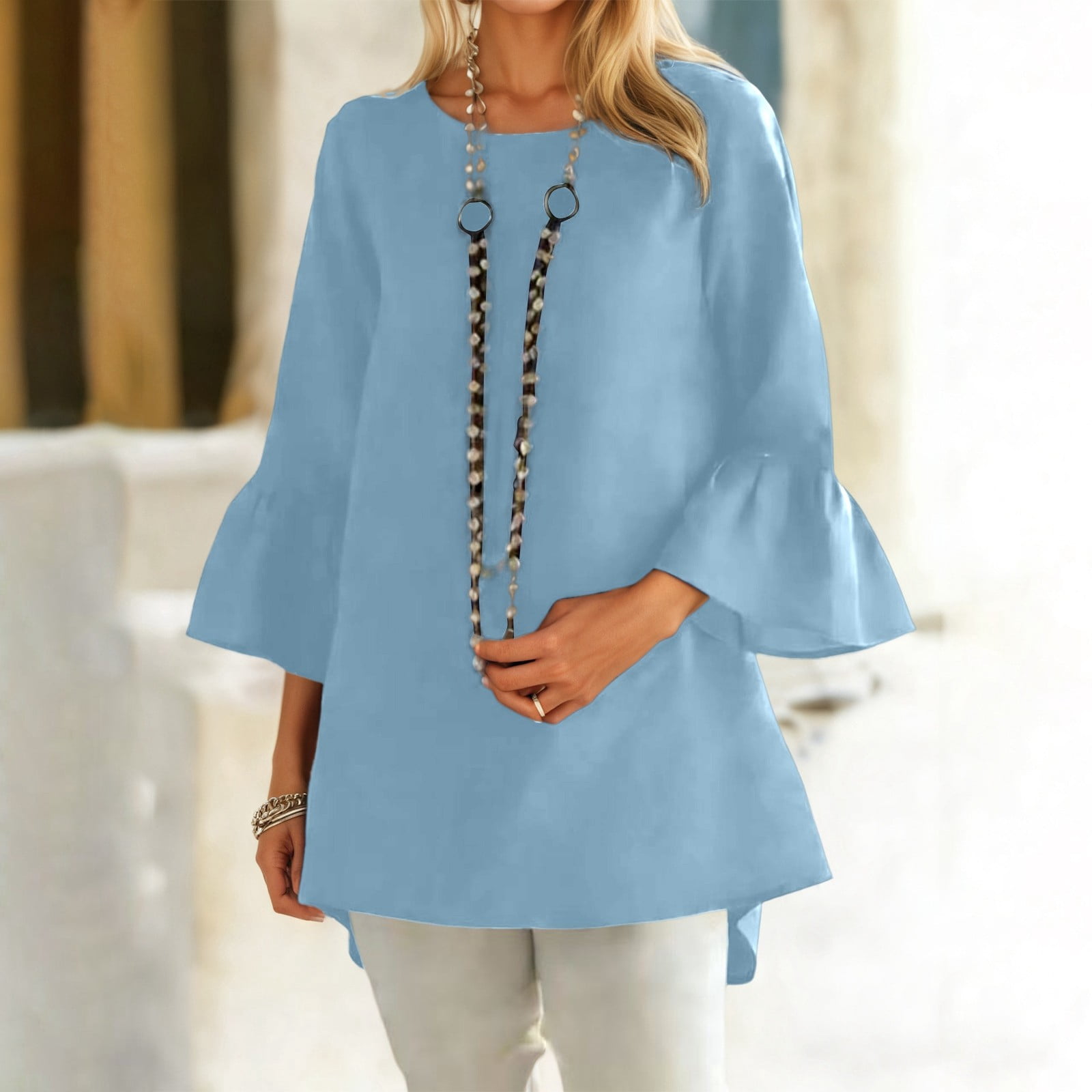 CUSTG Casual Shirts For Women Summer Short Sleeve Round Neck T Shirt ...