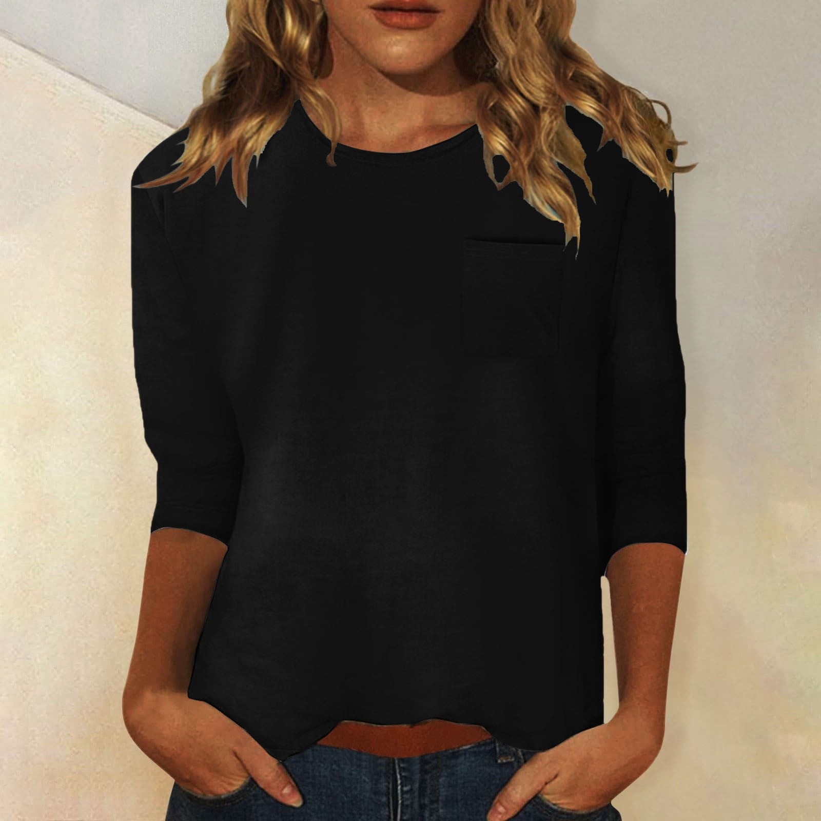 CUSTG Casual Shirts For Women Summer Solid Color Fashion 3/4 Sleeve ...