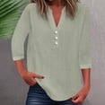 CUSTG Casual Shirts For Women Summer Solid Color V Neck Button Up 3/4 ...