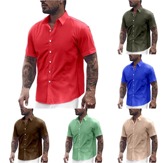 CUSTG Men Blouse Dress Shirts Short Sleeve Slim Fit Business Casual ...