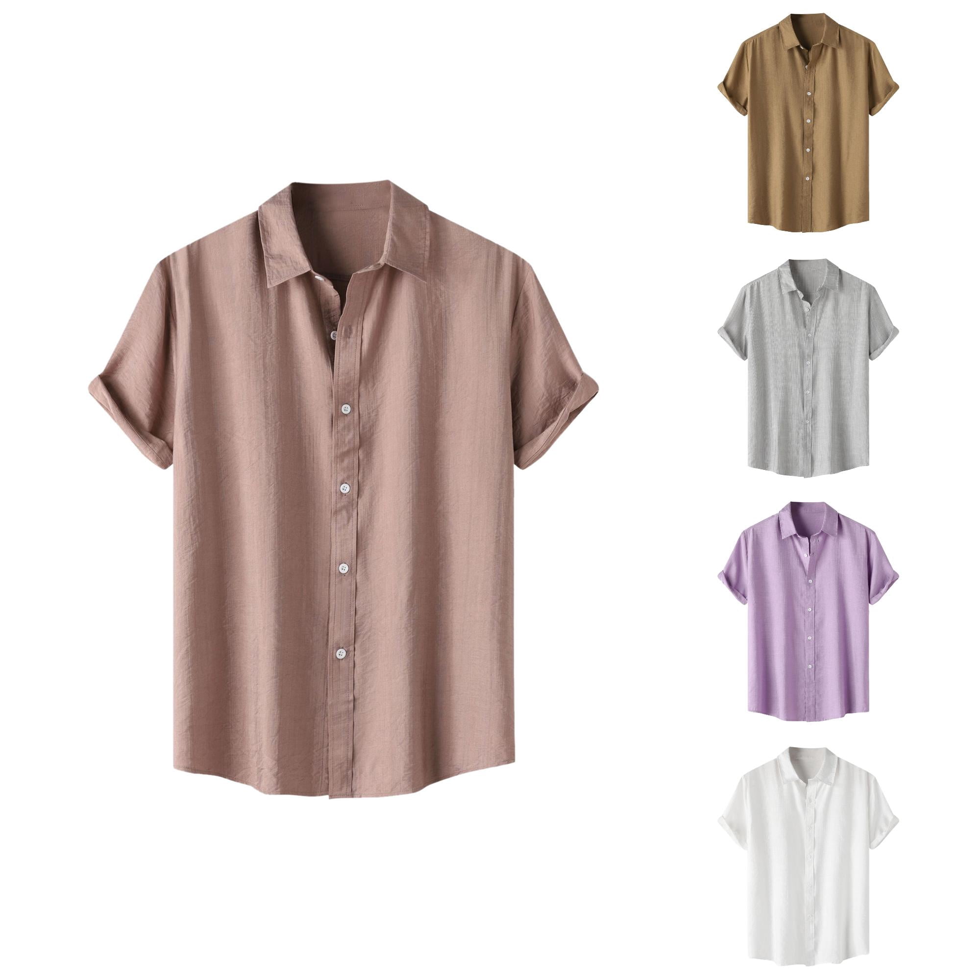 CUSTG Men Blouse Fashion Summer Men's Shirt Short Sleeve Solid Color ...