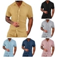 CUSTG Men Blouse Short Sleeve T Shirt Casual Button Solid Color Holiday ...